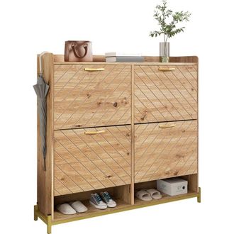 Liberte Libert&eacute; - Meuble &agrave; Chaussures en Bois - Meuble dentr&eacute;e Rangement pour Chaussures - 4 Portes - Commode &agrave; Chaussures - 108.5x24x100 cm