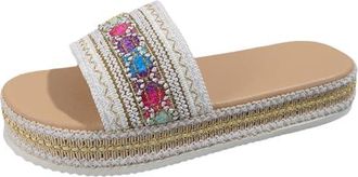 Generic Espadrilles pour femme - Sandales à plateforme - Élégantes - Style bohème - Chaussures dété à bout ouvert - Sandales confortables - Antidérapantes - S