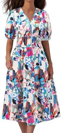 Generic Robe d&eacute;t&eacute; d&eacute;contract&eacute;e &agrave; manches courtes et col en V pour femme - Style boh&egrave;me - Pour la plage, multicolore, XXL