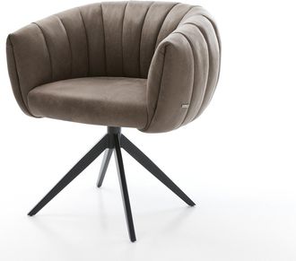 DELIFE Drehstuhl Jada-Flex Mikrofaser Taupe Vintage Kreuzgestell breit Schwarz 360&deg; drehbar Wippfunktion Taschenfederkern, Esszimmerst&uuml;hle