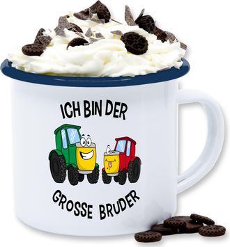 Shirtracer Emaille Tasse Blechtasse - Großer - Tassen - Ich bin der grosse Bruder Traktor - 300 ml - Weiß Blau - big brother brüder bruder große geschenk für gro
