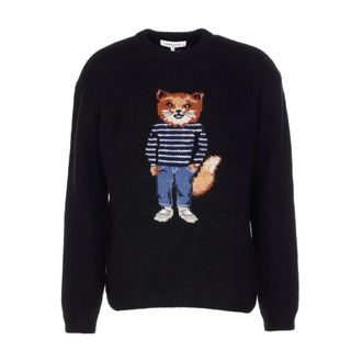 Maison Kitsun&eacute; Dressed Fox Intarsia Wool Jumper - - Knitwear - Herren - Schwarzk - M
