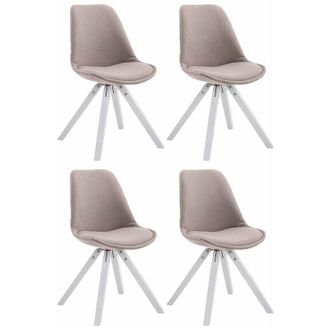 Clp Lot de 4 Chaises de salle à manger Toulouse Tissu Pieds carrés bois Taupe Blanc