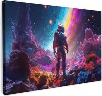 MuchoWow © Bild auf Leinwand Groß 120x80 cm XXL Schlafzimmer Bilder Badezimmer Wand Deko Wohnzimmer Modern Wanddeko Bilderwand Geschenk Weltraum - Astronaut - 