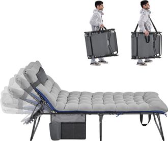 Yaheetech Klappbar Sonnenliege mit Extra Dicker Matratze & Kissen & Seitentasche, 5-Fach Verstellbarer R&uuml;ckenlehne, Stabiles Gartenliege Liegestuhl Strandliege 