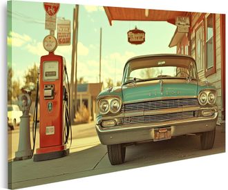 Islandburner Prime Bild auf Leinwand Klassisches Auto an alter Tankstelle für Wohnzimmer Autoenthusiasten Oldtimer-Werkstatt Bilder Wandbilder Poster