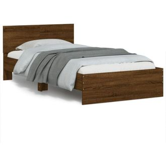 vidaXL Bettgestell mit Kopfteil und LED-Leuchten Braun Eiche 100x200cm Vidaxl