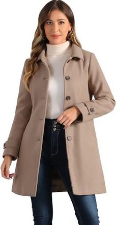 Allegra K Manteau DHiver Femme Caban Mi-Long à Col Revers Trench Coat Boutonné Chic Et Élégant Kaki Taupe XL