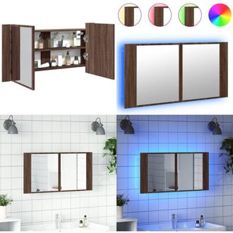 vidaXL LED-Spiegelschrank Braun Eichen-Optik 90x12x45 cm Acryl - LED-Spiegelschrank - Badezimmerspiegel - Holzwerkstoffschrank - Spiegelschrank Mit