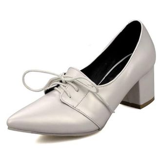 Generic Escarpins Oxford &agrave; Lacets Talon Bloc Bout Pointu pour Affaires et r&eacute;unions Formelles PU Talon Moyen Semelle Douce Confortable,Beige,36 EU