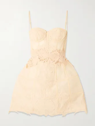 Zimmermann Mini-robe En Lin Et Soie Mélangés À Appliqués Rebellion Filigree - Crème