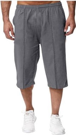 Generic Pantalons courts pour homme printemps/&eacute;t&eacute; en lin synth&eacute;tique pantalon de sport pantalon de jogging d&eacute;contract&eacute; pantalon de loisirs plage vacances capr