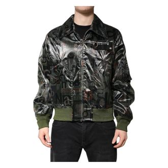 Dolce & Gabbana Gr&uuml;ne DG Logo Print Bomberjacke - - Jackets - Herren - Gr&uuml;n - L