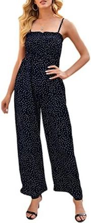 Minetom Femme Combinaison &Eacute;l&eacute;gante Sexy D&eacute;bardeur Camisole Romper Pantalon Taille Haute &agrave; Pois Imprim&eacute; F&ecirc;te Jumpsuit A Bleu XL