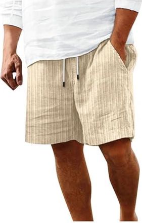 Generic Short court en coton pour homme avec poches, pantalon de plage ray&eacute; pour homme, kaki, XXL