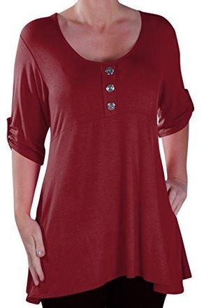 Eye Catch Eva Aux Femmes Bouton Avant Aavec Encolure Dégagée Tunique Grande Taille Dames T-Shirt Long Tops