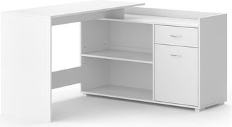 Vicco Eckschreibtisch Noira, Arbeitstisch f&uuml;r das B&uuml;ro, Wei&szlig;, 135 x 77 cm mit Schublade