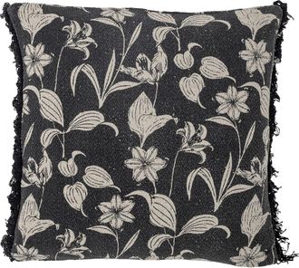 Bloomingville Mali Kissen aus recycelter Baumwolle mit Blumen aufdruckt in der Farbe Schwarz, 50x50 cm, 82052932