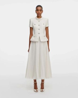 Self Portrait Femme, Vestes, Beige, Taille: 36 FR Robe Midi &agrave; Col Boucl&eacute;