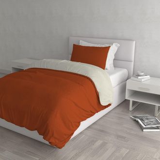 Italian Bed Linen Natural Colour Doubleface Bettbezug, 100% Baumwolle, Erdig/Creme, Einzelne