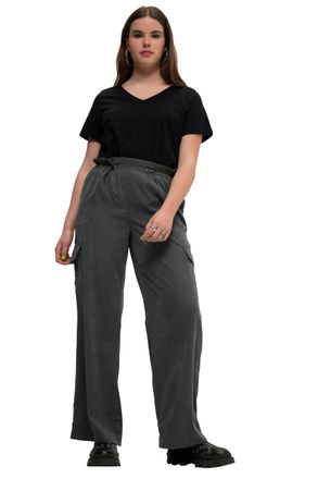 STUDIO UNTOLD Damen große Größen Übergrößen Plus Size Cargohose, Straight Wide Legs, Cargotaschen, Elastikbund graugrün 50+ 828720107-50+