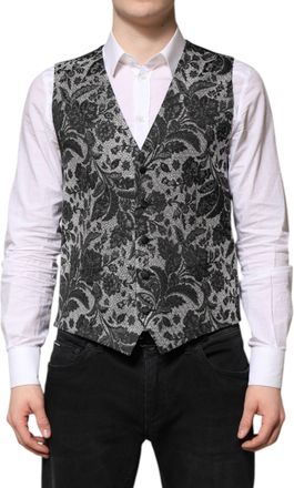 Dolce & Gabbana Black Gray Brocade Formal Men Waistcoat Vest And Clothing