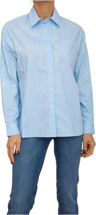 Liu Jo Femme, Blouses et Chemises, Bleu, Taille: 42 FR Chemise en coton avec strass