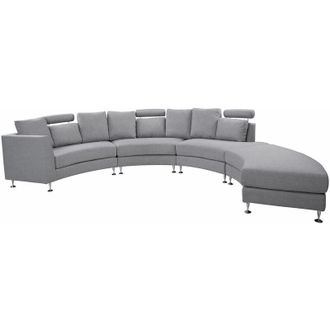 Beliani Sofa mit Ottomane Hellgrau Polsterbezug 7-Sitzer U-F&ouml;rmig Halbrund Verstellbare Kopfst&uuml;tzen Wohnlandschaft Ecksofa Modulsofa Modern Wohnzimmer