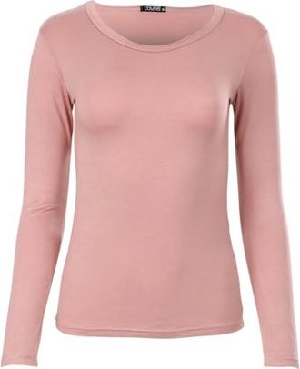Easy Young Fashion T-shirt basique à col rond à manches longues coupe skinny, vieux rose, L