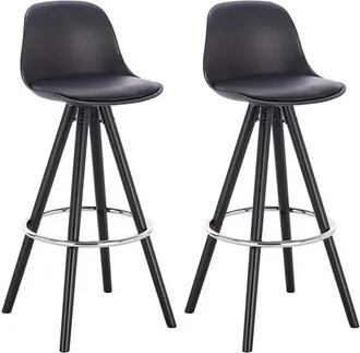 Woltu 2er-Set Barstuhl aus Kunstleder Holzgestell mit Lehne & Fu&szlig;st&uuml;tze Schwarz 2 BH122sz-2
