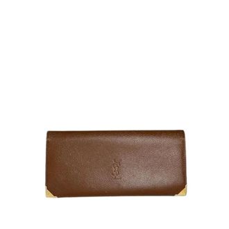 Saint Laurent Porte-cartes en cuir avec logo Pre-owned - Femme - Pre-owned - Brun - Taille: ONE Size