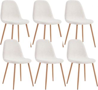 Altobuy Altobuy - fjard - Lot de 6 Chaises Blanches Tissu Bouclettes