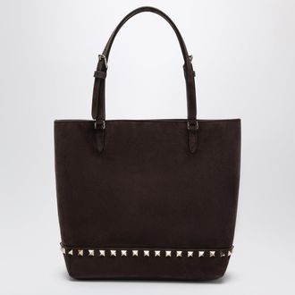 Valentino Garavani Braune Rockstud Tasche aus Veloursleder