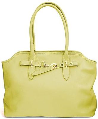 Laura di Maggio NORA Shopping Bag en cuir, grande capacité, 42 x 30 x 14 cm, citron, cuir véritable, doublure intérieure avec poches, fermeture éclair, poignées 55 cm