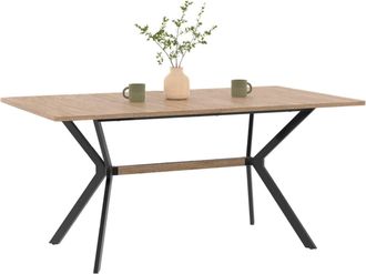 IDMarket Esstisch, rechteckig, Louison, 8 Personen, Holz und Schwarz, industrielles Design, 160 cm