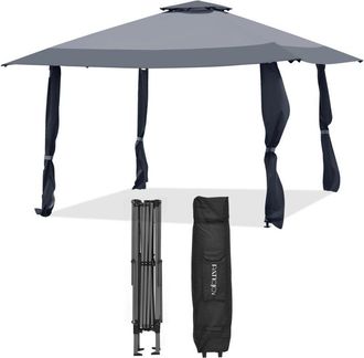 Costway Tonnelle de Jardin Pliante Toit &agrave; 2 Niveaux 4x4M, Tente de Reception Imperm&eacute;able Tissu Oxford &agrave; 3 Hauteurs R&eacute;glables 267-284CM Sac de Rangement, Gris