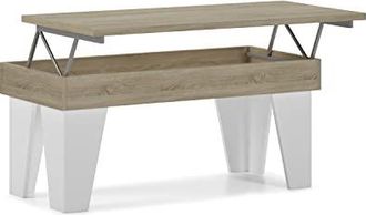 Skraut Home Erhöhender Couchtisch - 45 x 92 x 50 cm - Couchtisch mit Stauraum - Modell KL - Widerstandsfähig - Einfache Montage - Holzoptik - Eiche und Weiß