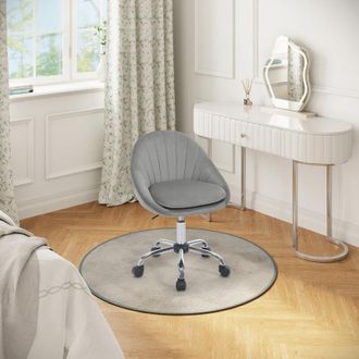 Woltu Bürostuhl ergonomisch, Schreibtischstuhl mit Rollen, Schminkstuhl drehbar, Drehstuhl 150 kg belastbar, für Arbeitszimmer Schlafzimmer, Samt, Hellgrau