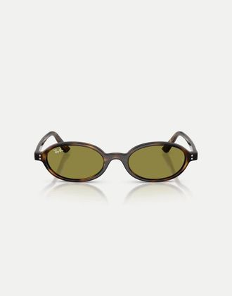 Ray-Ban Khal - Lunettes de soleil ovales &agrave; verres verts - Havane-Marron