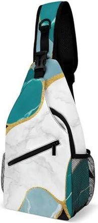 Generic Polyester Sacoche Tactique Bleu Sarcelle Gris Blanc Or Noir Marbre Sacs à Bandoulière Léger,Durable Sling Sac à Dos pour Camping école Voyage