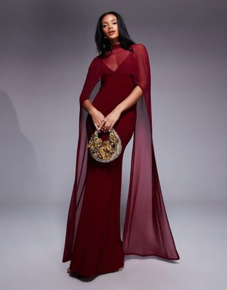 Asos Robe longue avec d&eacute;tail cape oversize - Bordeaux-Rouge