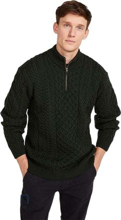 Aran Woollen Mills Merinowolle Irischer Aran Pullover mit Rei&szlig;verschluss f&uuml;r Herren (Waldgr&uuml;n, XL)