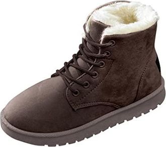Generic Bottes de neige chaudes et d&eacute;contract&eacute;es pour femme - &Eacute;l&eacute;gantes - Doublure en polaire - Confortables - Talon plat - Antid&eacute;rapantes - Lacets, caf&eacute;, 37.