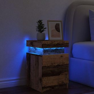 vidaXL Table de chevet et led vieux bois 35x39x55 cm bois ding&eacute;nierie Vidaxl