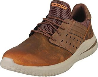 Skechers Homme Delson 3.0-Ezra Bungee Lace Slip on Basket, Dark Brown Leather/Mesh, 42.5 EU