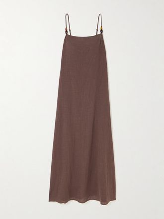 Staud Laura Maxikleid Aus Baumwollgaze Mit Zierperlen - Braun