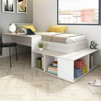 Vente-Unique Vente-unique - Lit combin&eacute; 90 x 200 cm avec rangements et bureau - Coloris : Naturel et Blanc - rigali