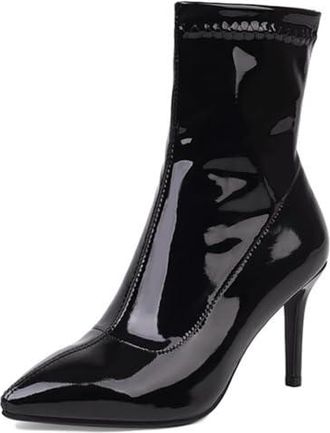 Generic MiaZane Bottes Mode Femme Talon Aiguille Bout Pointu Cuir Verni Bottes Courtes Cheville avec Fermeture Lat&eacute;rale pour Tenue de Bureau et R&eacute;ception de S