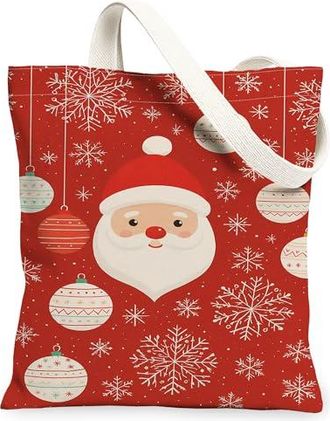 Generic Sacs fourre-tout festifs en toile, motif P&egrave;re No&euml;l, sacs d&eacute;picerie r&eacute;utilisables, design fantaisie, l&eacute;gers et lavables, Rouge, 13x15 Inch