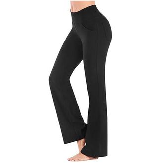 Generic Pantalon habill&eacute; bootcut classique pour femme, pantalon extensible &agrave; la taille, pantalon de bureau, pantalon de yoga, de travail avec poches, Noir, 3X